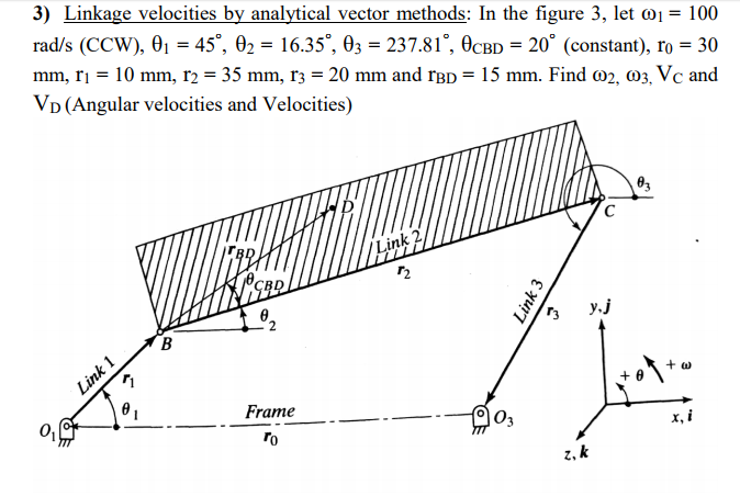 Solved 3) Linkage velocities by analytical vector methods: | Chegg.com