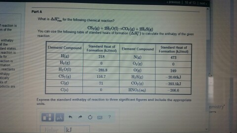 Solved: What Is Delta H For The Following Chemical Reactio... | Chegg.com