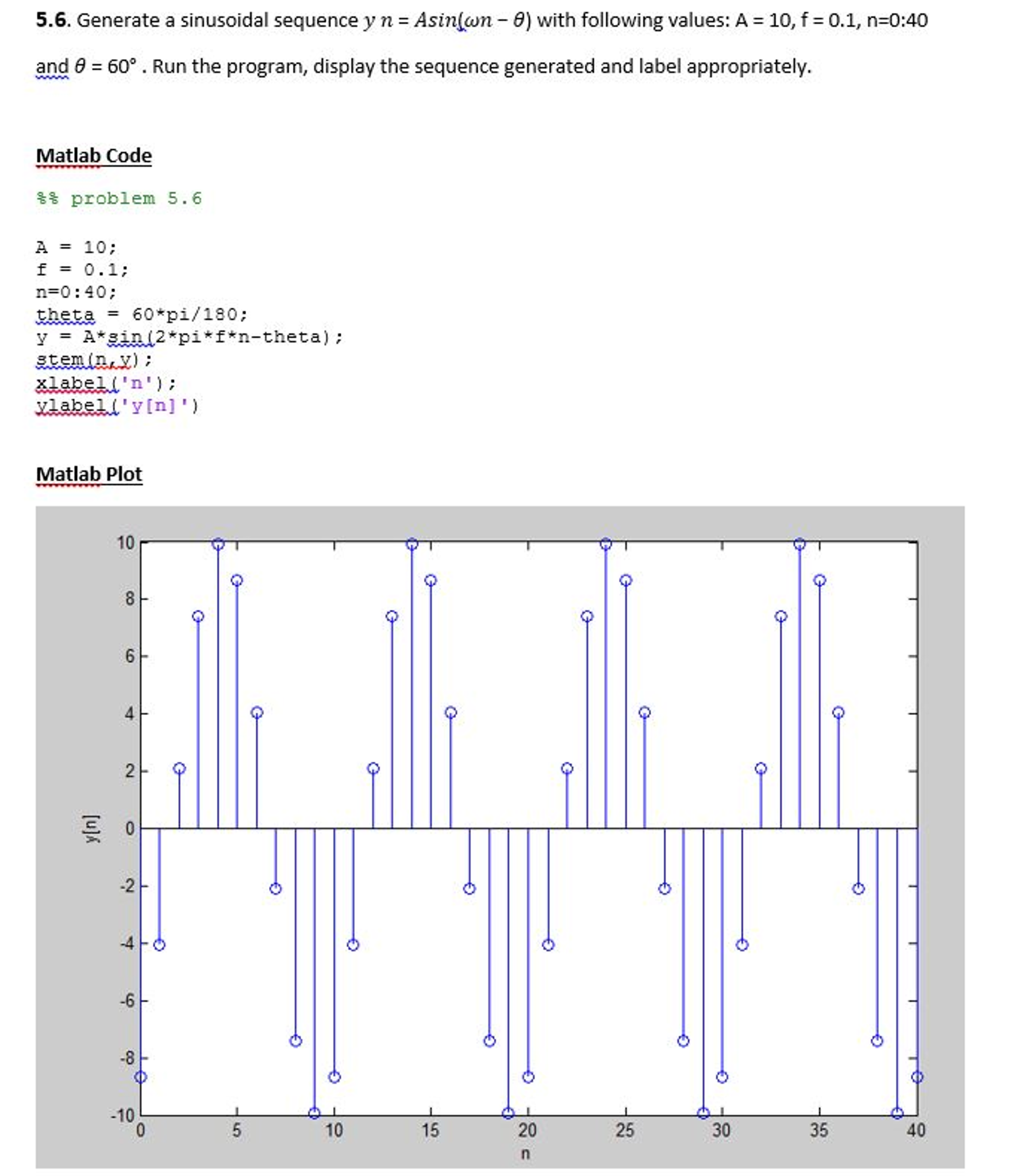 Solved For sinusoidal signal generated at Problem 5.6, what | Chegg.com