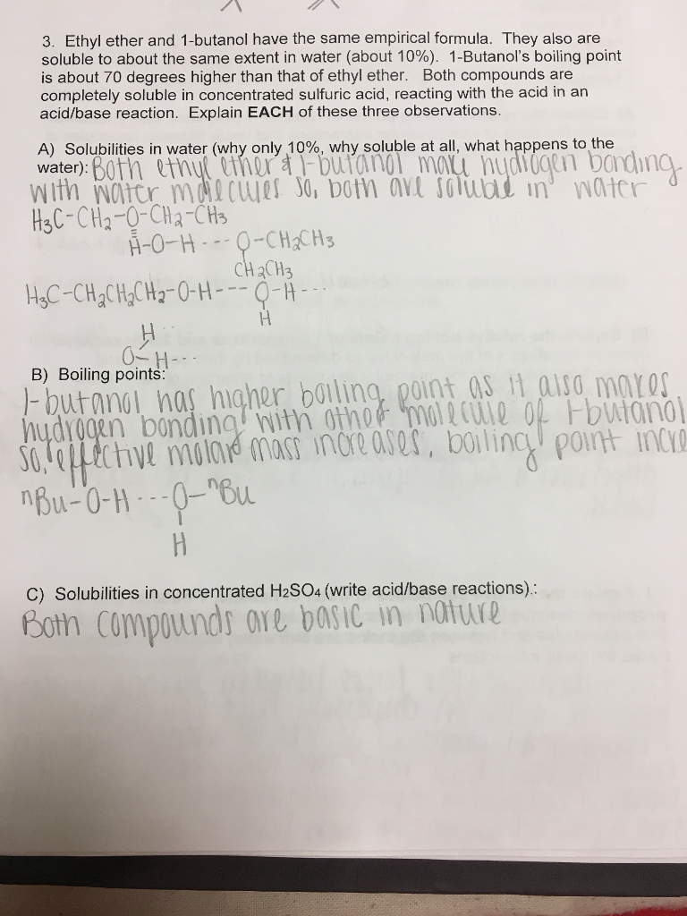 Solved 3. Ethyl ether and 1-butanol have the same empirical | Chegg.com