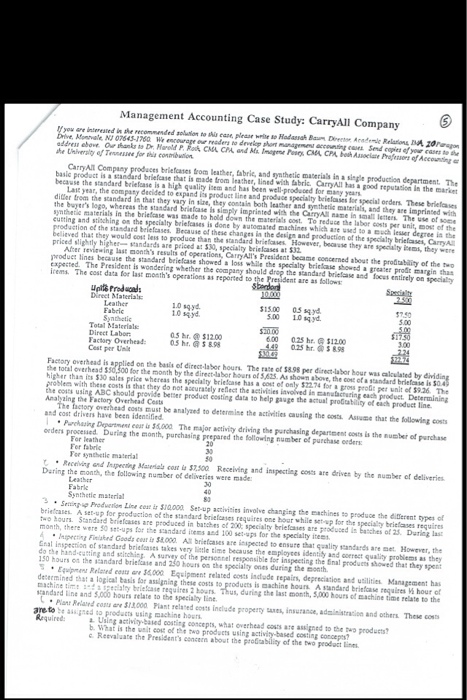 Management Accounting Case Study: CarryAll Company | Chegg.com