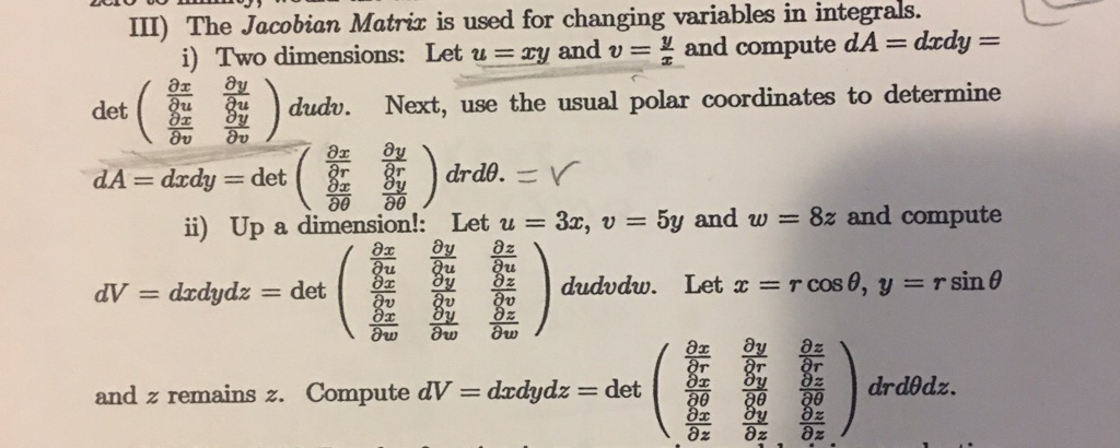 Solved III) The Jacobian Matrix is used for changing | Chegg.com