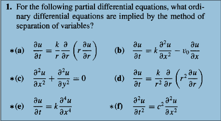 Solved 1. For the following partial differential equations, | Chegg.com