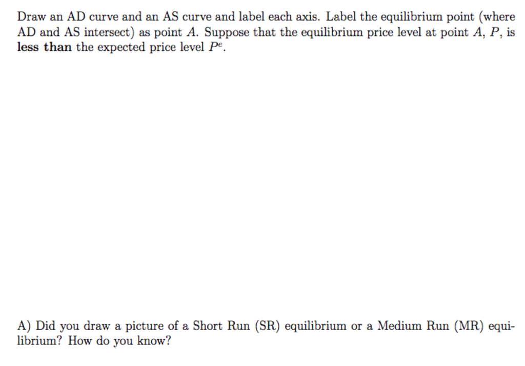 Solved Draw an AD curve and an AS curve and label each axis. | Chegg.com