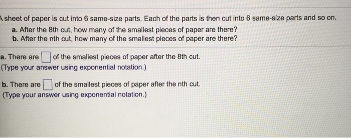 Solved A sheet of paper is cut into 6 same-size parts. Each | Chegg.com