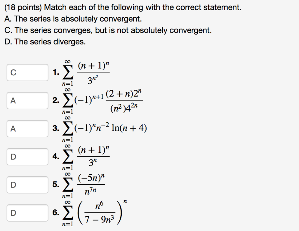 Solved Match each of the following with the correct | Chegg.com