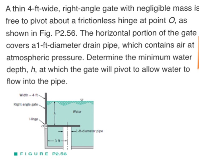 Solved A thin 4-ft-wide, right-angle gate with negligible | Chegg.com