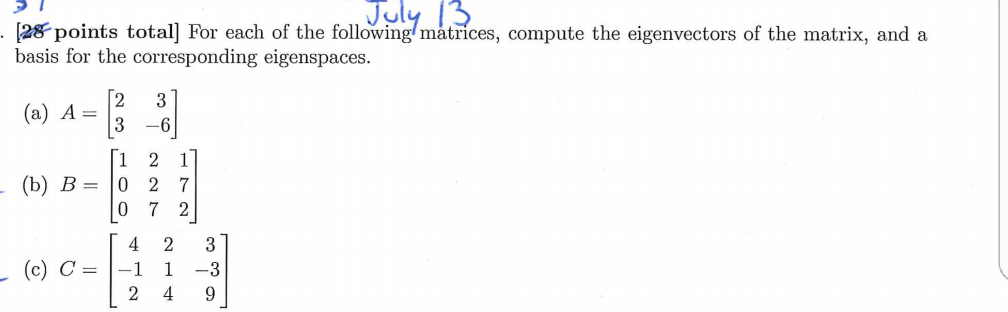 Solved For each of the following matrices, compute the | Chegg.com