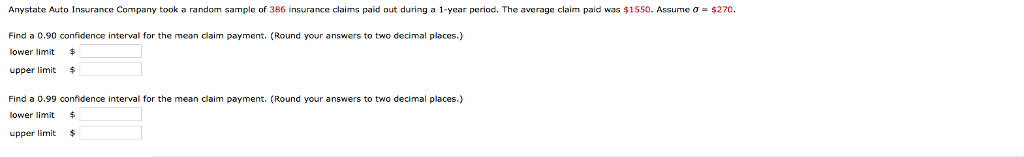 Solved Anystate Auto Insurance Company took a random sample | Chegg.com