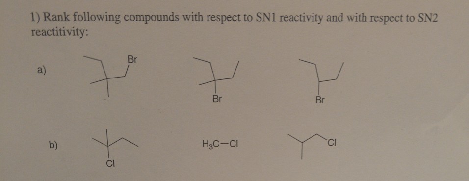 Solved 1) Rank following compounds with respect to SN1 | Chegg.com