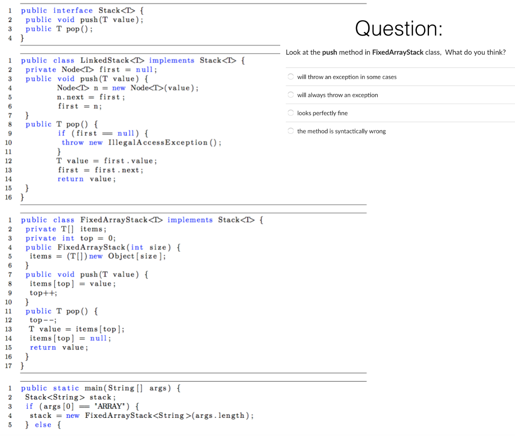 Solved Public Interface Stack Public Void Push T