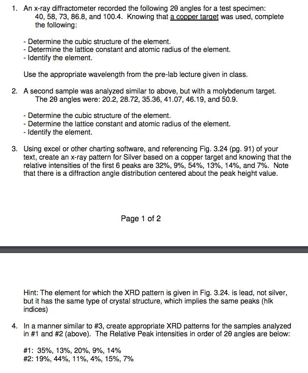 Solved An x-ray diffractometer recorded the following 2 | Chegg.com