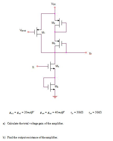 Solved G_m2 = g_m3 = 20_mA/V g_m4 = g_m5 = 40 mA/V r_o1 = | Chegg.com