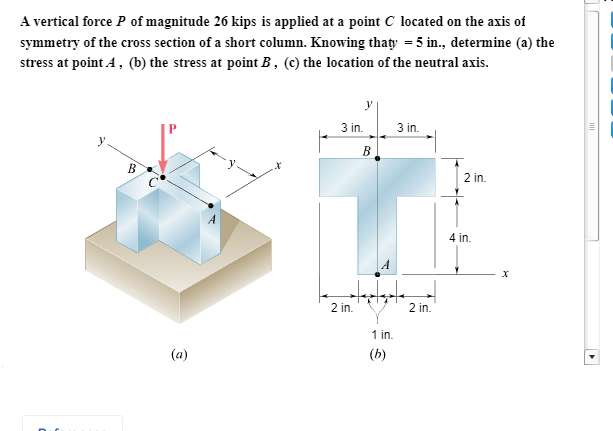Solved A vertical force P of magnitude 26 kips is applied at | Chegg.com
