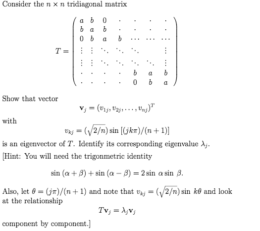 Identify eigenvalue of nxn tridiagonal matrix show | Chegg.com