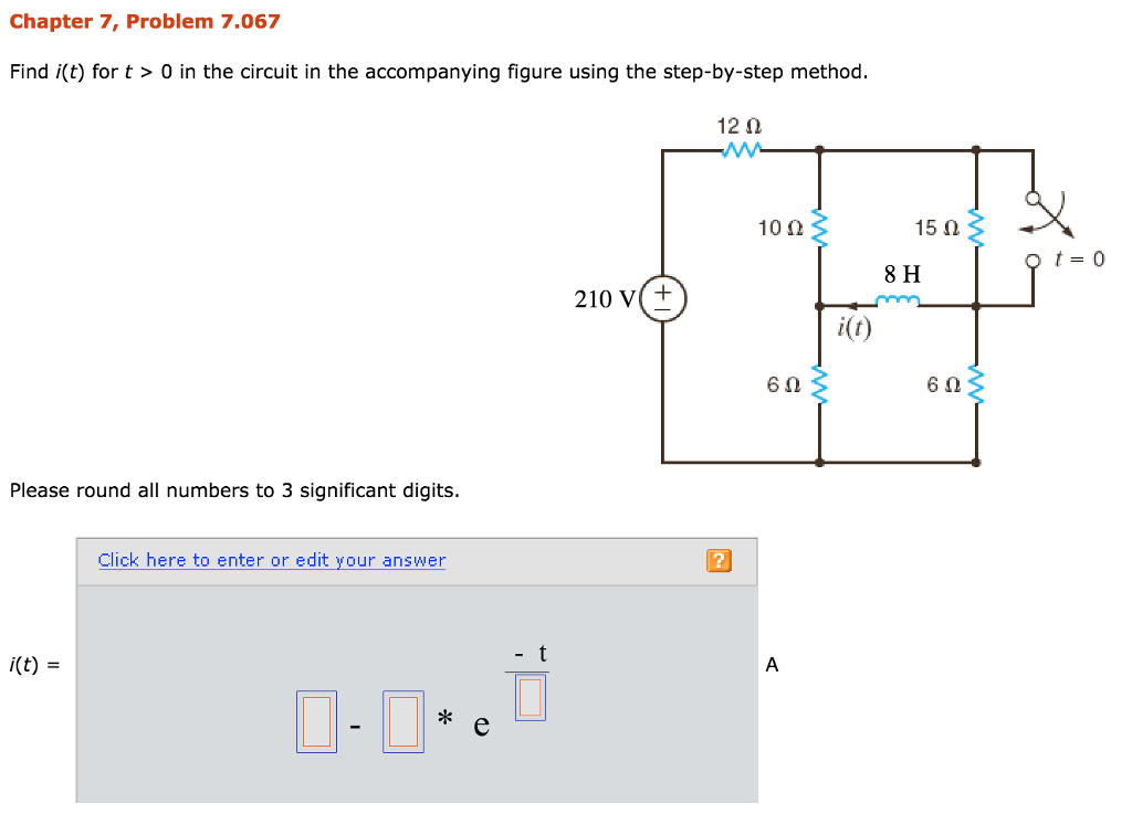 Solved Chapter 7, Problem 7.067 Find i(t) for t > 0 in the | Chegg.com