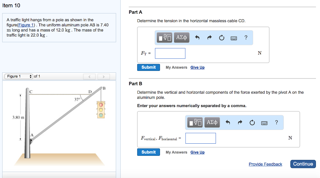 Solved Item 10 Part A A traffic light hangs from a pole as | Chegg.com