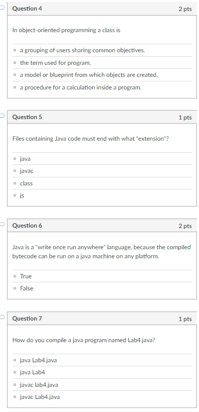 Solved 2 pts Question 4 In object-oriented programming a | Chegg.com
