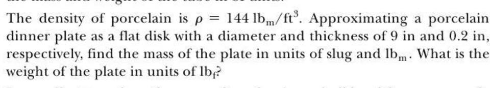 Solved find the mass of the plate in units of slug . what is | Chegg.com