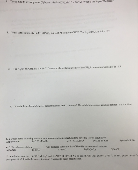 Solved The solubility of manganese (II) hydroxide (Mn(OH)_2) | Chegg.com