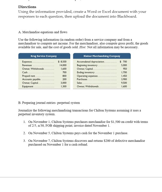 Solved Directions Using the information provided, create a | Chegg.com