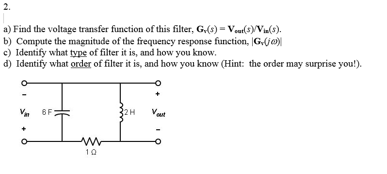 Solved 2. a) Find the voltage transfer function of this | Chegg.com