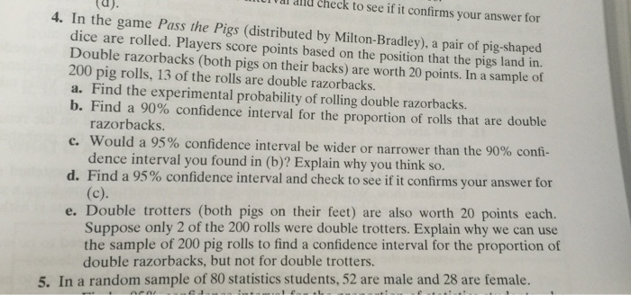 Solved In the game pass the pigs (distributed by | Chegg.com