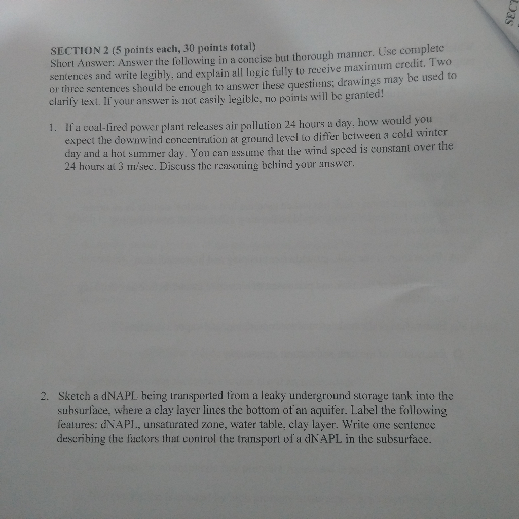 Solved SECTION 2 (5 points each, 30 points total) thorough | Chegg.com