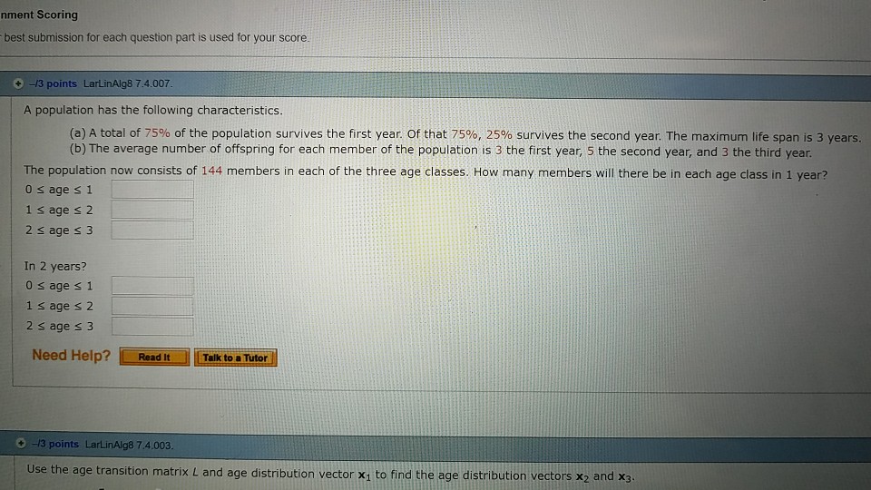Solved nment Scoring best submission for each question part | Chegg.com