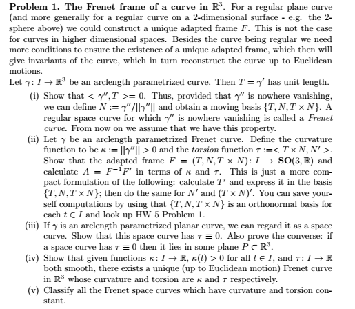 Solved The Frenet frame of a curve in R^3. For a regular | Chegg.com