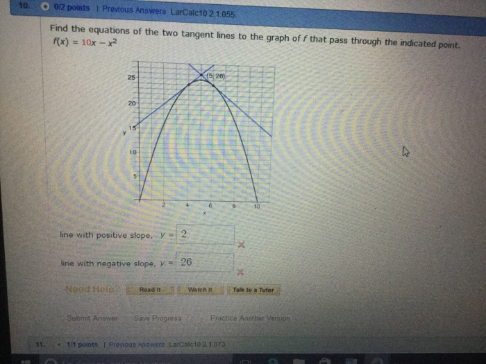 Solved Find the equations of the two tangent lines to the | Chegg.com