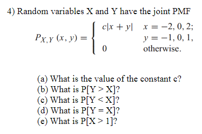 Solved 4) Random variables X and Y have the joint PMF clx + | Chegg.com