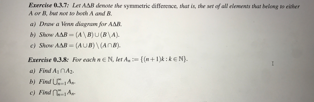 Solved Exercise 0.3.7: Let AAB denote the symmetric | Chegg.com