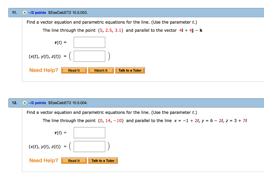 Solved Find A Vector Equation And Parametric Equations For