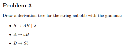Solved Problem 3 Draw a derivation tree for the string | Chegg.com