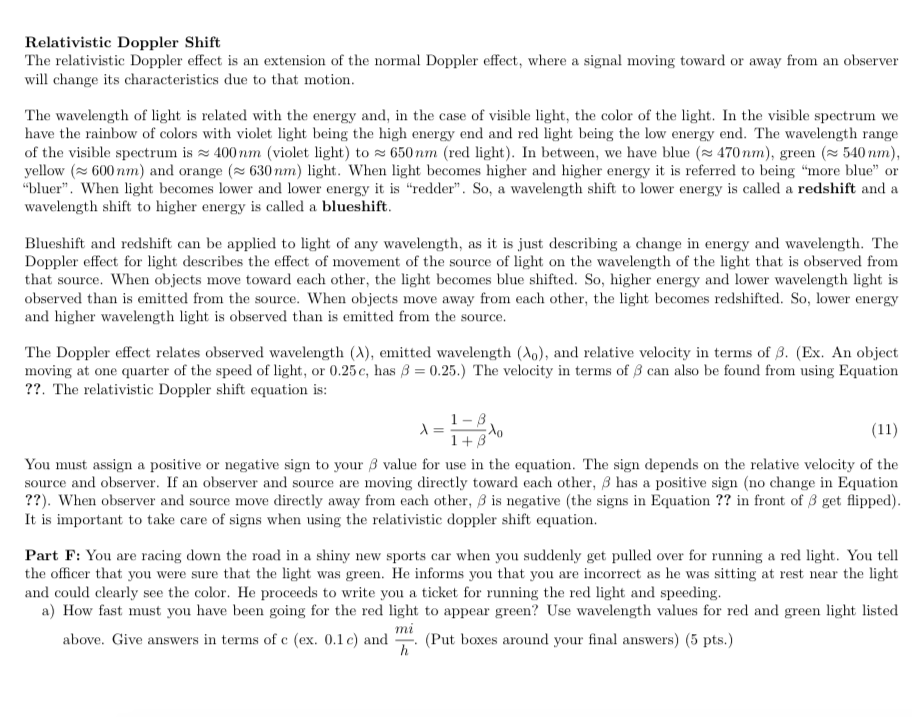Solved Relativistic Doppler Shift The relativistic Doppler | Chegg.com