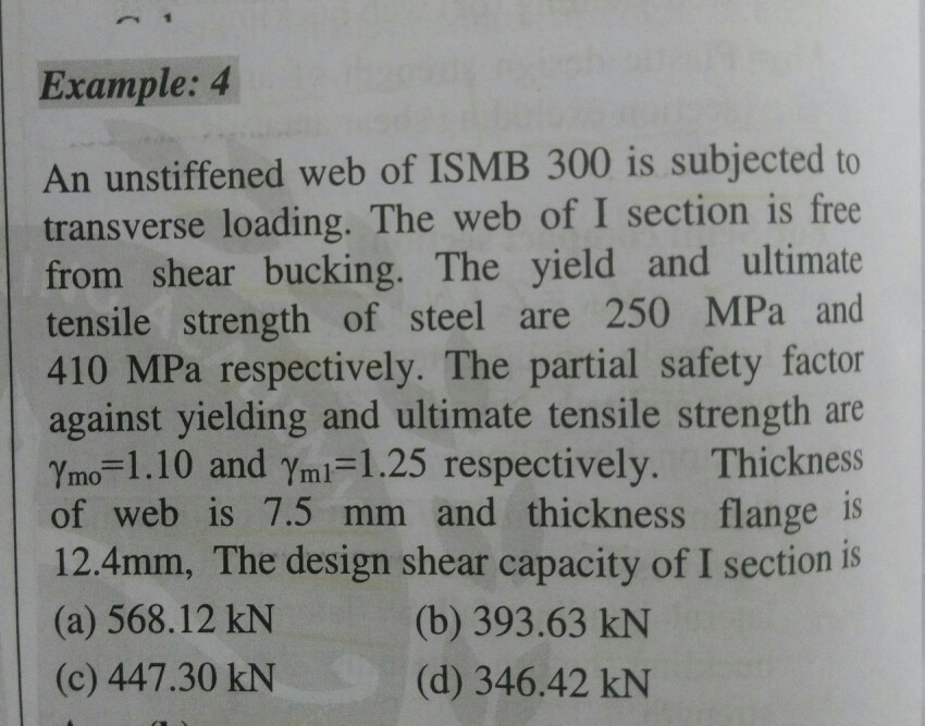 Solved Example: 4 An unstiffened web of ISMB 300 is | Chegg.com