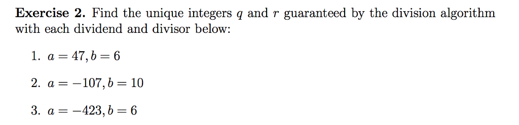 Solved Exercise 2. Find the unique integers q and r | Chegg.com