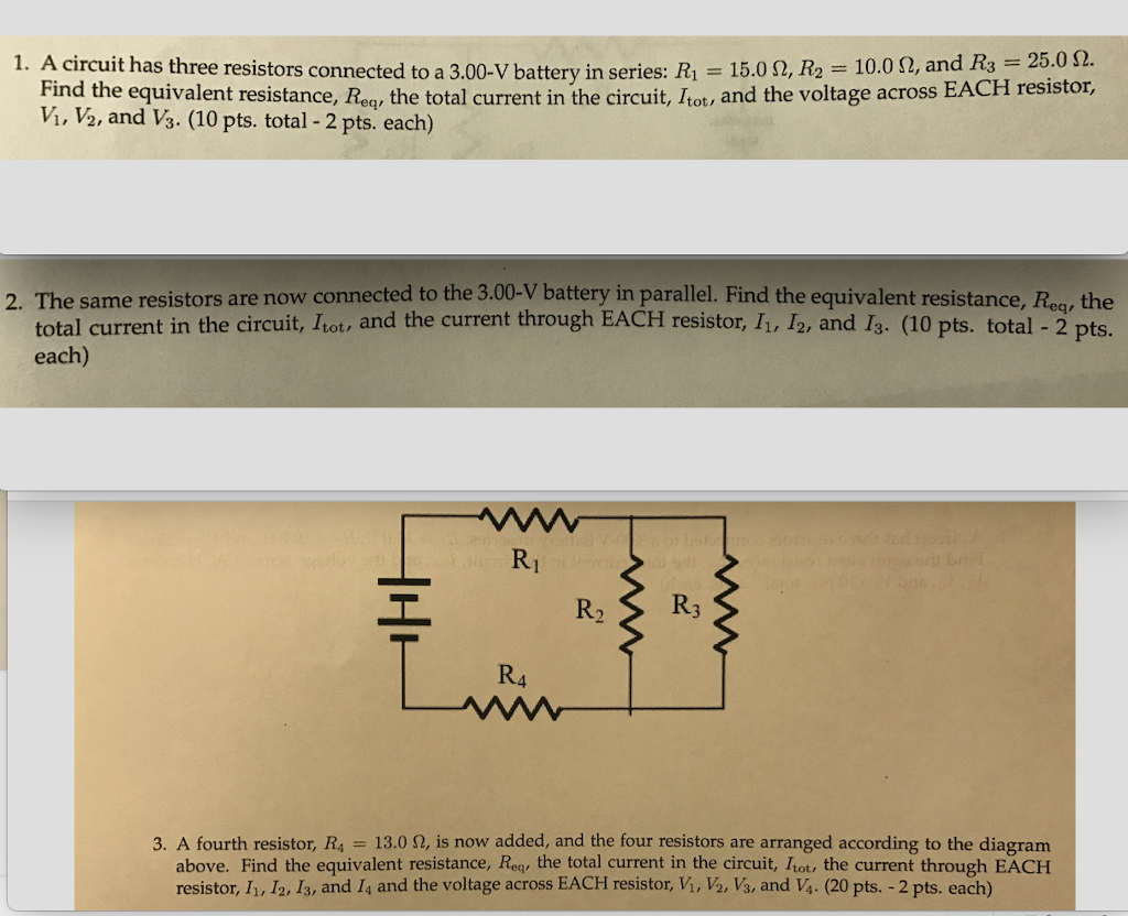 Solved A circuit has three resistors connected to a 3.00-V | Chegg.com