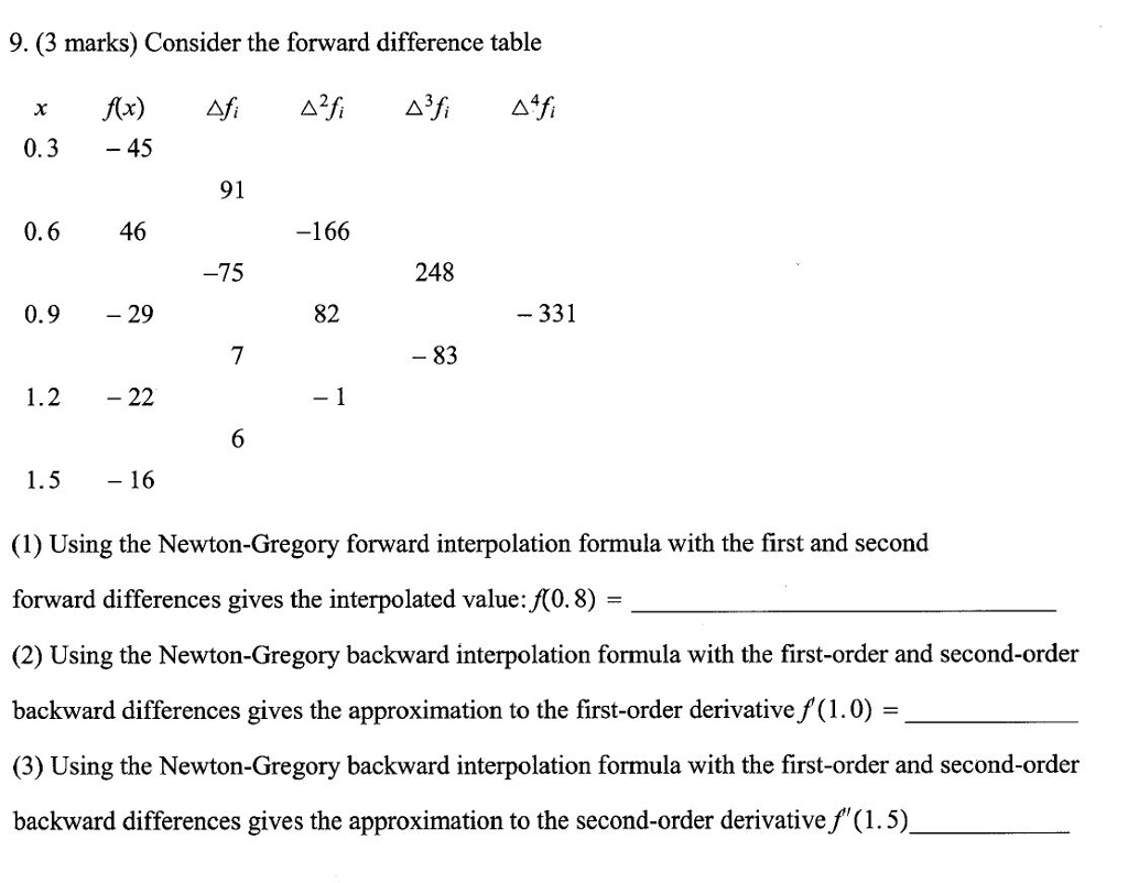Solved 9. (3 marks) Consider the forward difference table | Chegg.com