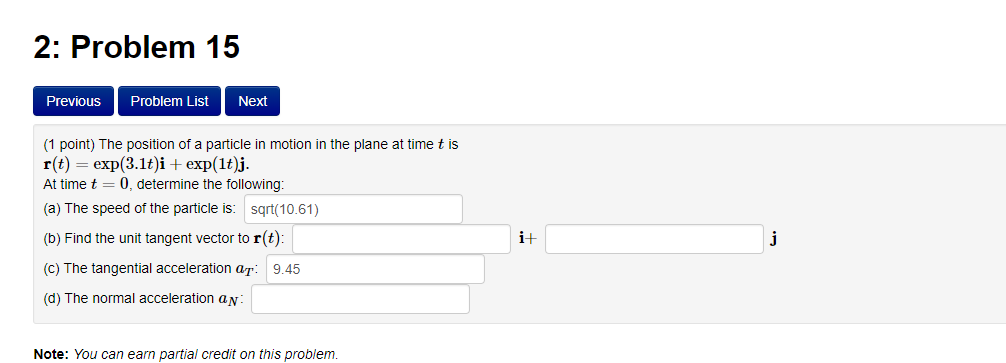 Solved 2: Problem 15 PreviousS Problem List Next (1 point) | Chegg.com