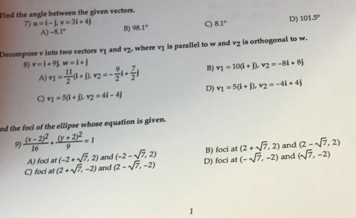 Solved Find the angle between the given vectors. u = i- j, | Chegg.com