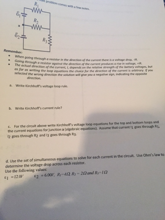 Solved A Write Kirchhoffs Voltage Loop Rule B Write 