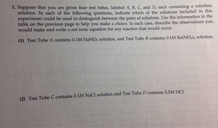 Solved Suppose that you are given four test tubes, labeled | Chegg.com
