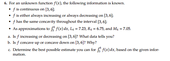 Solved 6. For an unknown function f(x), the following | Chegg.com