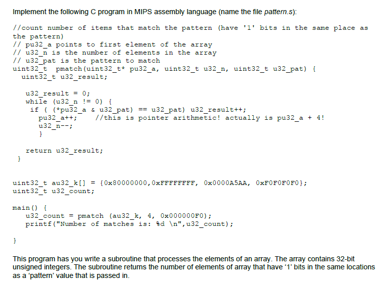 Implement the following C program in MIPS assembly | Chegg.com
