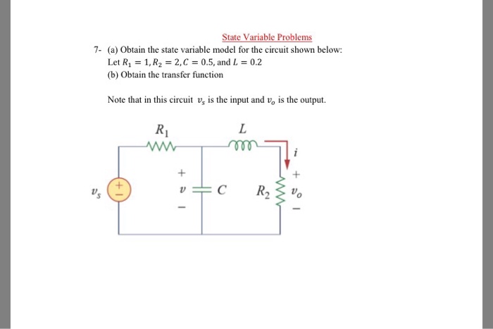 Solved Obtain the state variable model for the circuit shown | Chegg.com