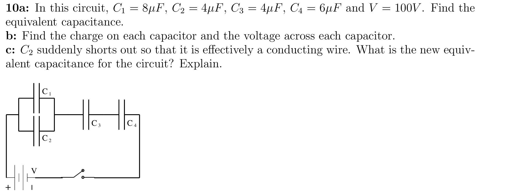 Solved In this circuit, C1 = 8 mu F, C2 = 4 mu F, C3 = 4 mu | Chegg.com