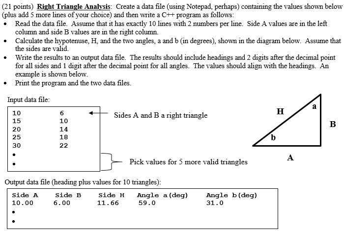 Solved Right Triangle Analysis Create A Data File Using