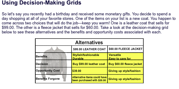 Solved Using Decision-Making Grids So let's say you recently | Chegg.com